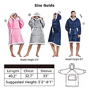 Ashago Wearable Blanket Hoodie for Adult Oversized Sherpa Blanket Sweatshirt Hoodie with Sleeves and Giant Pocket Gifts for Women Men（Blue）