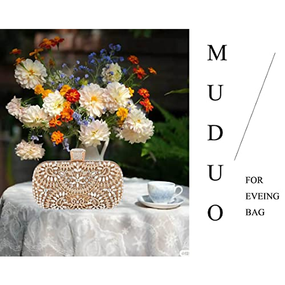 FIVE FLOWER Evening Clutch Bags Purse Handbag for Women Wedding Prom Party (GOLD), Medium