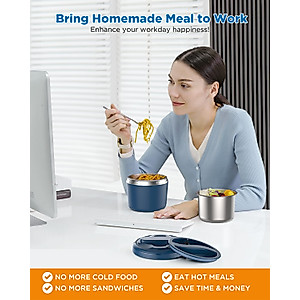 Hugmazing Electric Lunch Box Food Warmer - 105W Fast Heating Lunch Box with Dual 27-Ounce SS Containers - 110V Portable Food Heater for Travel, Office, & On-the-Go - Perfect for Men, Women, Adults