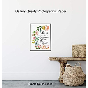 Proverbs 31 - Bible Verse Wall Art for Girls, Women, Teens - Religious Scripture Room Decor for Baby Bedroom, Living Room, Bathroom - Unique Christian Gift - Flowers in Pastel Colors 8x10 UNFRAMEDSign