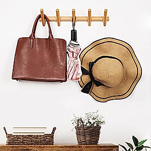 Goglory Wooden Coat Rack Wall Mount, Wood Coat Hooks Wall Mounted, 5 Wood Hooks for Hanging Coats Vintage & Pretty, Coat Hook Easy to Install, Wall Mounted Coat Rack for Hat, Robe, Backpack, etc