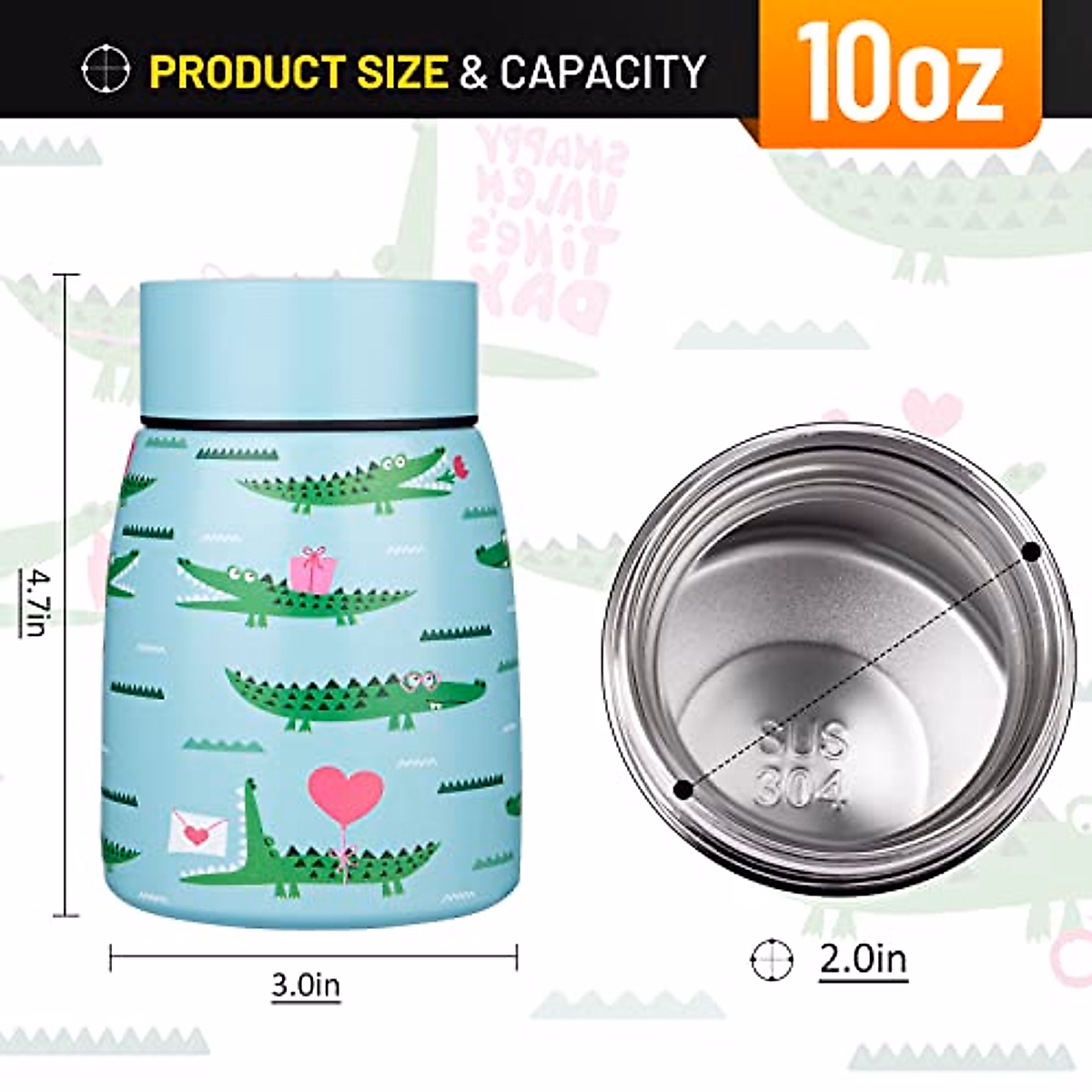 Charcy 11 Ounce Kids Thermos for Hot Food - Soup Thermos Insulated Food Jar for Hot & Cold Food - Blue Alligator