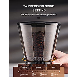 TWOMEOW Conical Burr Coffee Grinder Electric, Anti-static Coffee Bean Grinder with 24 Grind Settings for Espresso/Drip/Pour Over/Cold Brew/French Press Coffee Maker,Stainless Steel