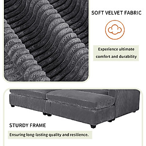 JIVOIT 90'' Square Arm Sofa with Two Detachable Ottomans, Velvet Fabric Sofa Set with Removable Back Cushions and 2 Pillows, Couch for Living Room, Office, Apartment (Grey * 037)