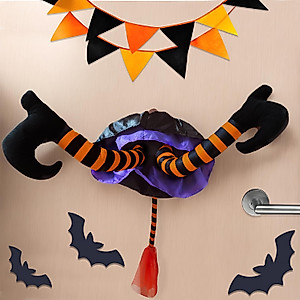 Outdoor Halloween Decorations Large Crashing Witch into Tree Hanging Decor, 24'' Pose-able Witches Legs Flying into The Door Window Wall Props Ornaments, Funny Witches Wreath Flying Crashed