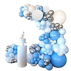 Blue Balloons Arch Garland Kit, 129Pcs Blue White Silver Confetti Balloons For Birthday Baby Shower Engagement Wedding Anniversary Party Decorations