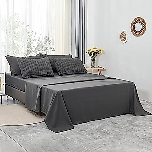 AveLom Dark Grey Comforter Queen Size Set with Sheets - 7 Pieces Bed in a Bag Seersucker Complete Bedding Set, All Season Lightweight Bed Set with Comforter, Sheets, Pillowcases & Shams