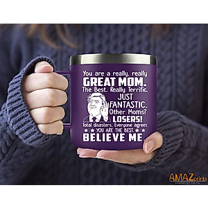 AMAZPRINTS Mothers Day Gifts for Mom from Daughter, Son, Kids - Funny Gifts for Mom from Daughter, Son - Birthday Gifts for Mom - Great Mother Gifts - Presents for Mom - Mom Coffee Mug 14oz, Purple