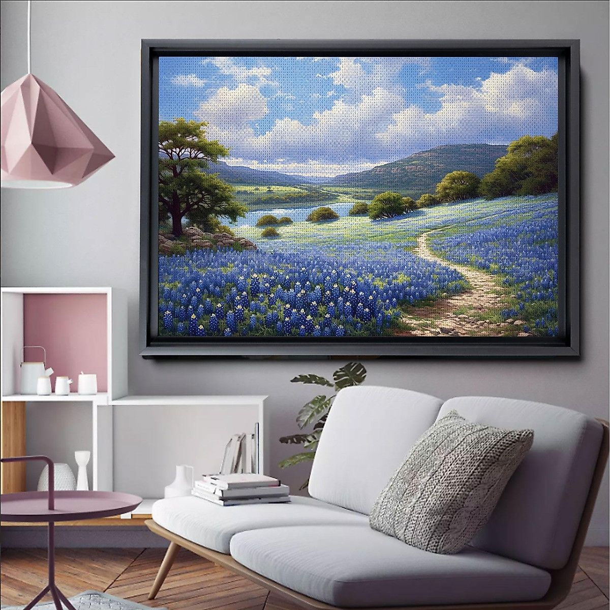 Enchanting Texas, Native Texas Hill Country Bluebonnet Landscape - Fine Art Print Mounted in a White Mat Board