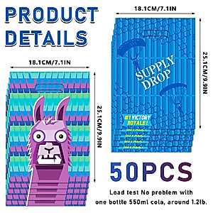 Haxpacal Video Game Goodie Bags 50Pcs Llama Treat Candy Plastic Bags for Llama Bag Video Game Theme Party Supplies Gamer's Birthday Party Decorations