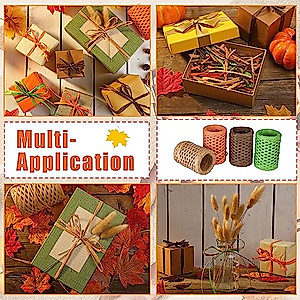 4 Roll Raffia Ribbon 1200 Feet Raffia Paper Ribbon Christmas Thanksgiving Gift for Gift Wrapping, DIY Craft, 300 Feet Each Roll(Green, Orange, Deep Brown, Light Brown)