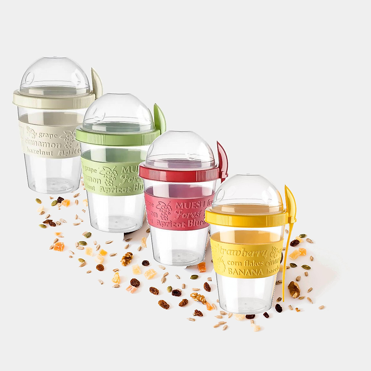GanoOne Breakfast On the Go Cups, Take and Go Yogurt Cup with Topping Cereal or Oatmeal Container, Portable Lux Yogurt Cereal To-Go Container with Top Lid Granola & Fruit Compartment (White)