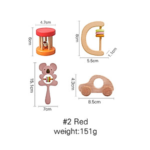 Promise Babe Wooden Baby Toys 4pcs Rattles Set Baby Toys Montessori Toys for Babies,Red