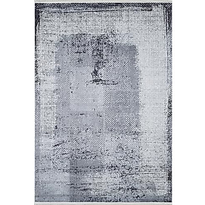 BESPOKY 2'7" x 13'1" - 80 x 400 Cm Jamshedpur Grey Framed Cotton Machine Washable Non Slip Living Room Bedroom Nursery Hallway Indoor Outdoor Area Rug