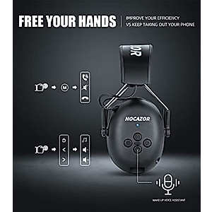 Hocazor HZ07 Upgrade Bluetooth 5.3 Hearing Protection - NRR 25dB Noise Cancelling Earmuffs 40 Hours+ Playing Time with 1500mAh Rechargeable Battery for Mowing, Workshops, Black