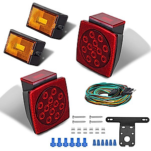 LIMICAR Trailer Light Kit, Trailer Lights LED Kit with Amber Trailer Marker Lights Trailer Wire License Plate Bracket, Trailer Wiring Harness Kit for Truck Boat Trailer RV Marine Under 80"