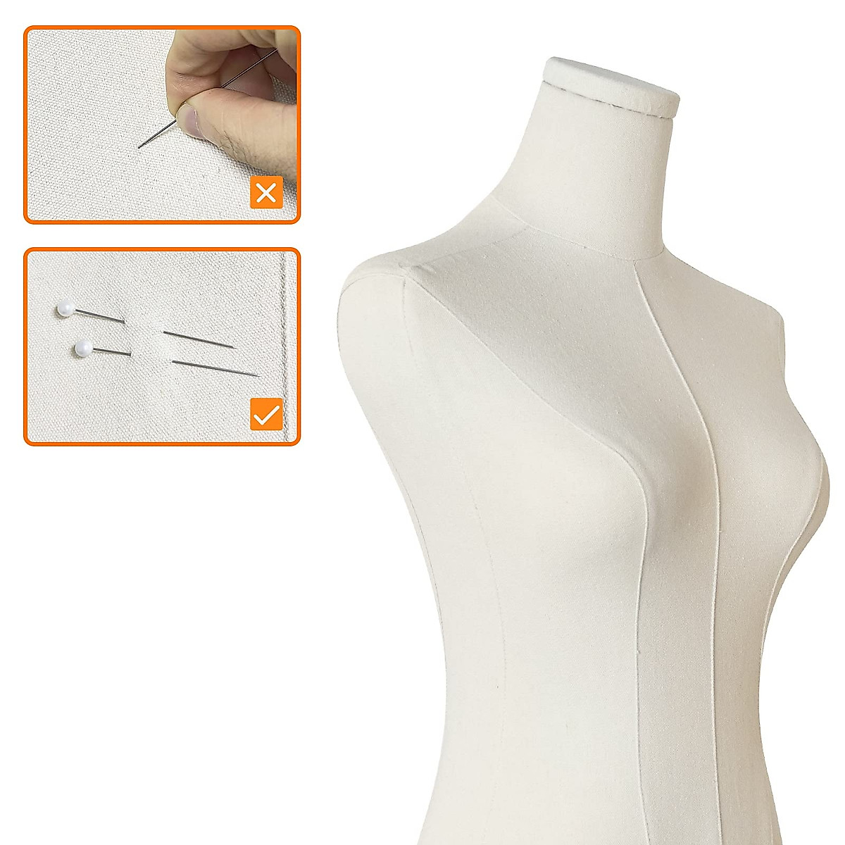 SHAREWIN Female Mannequin Torso Women Dress Forms for Sewing Manicanequin Body High Stability Gold Metal Stand for Clothing Dress Jewelry Display Adjustable Height 50”-70” Thin Body