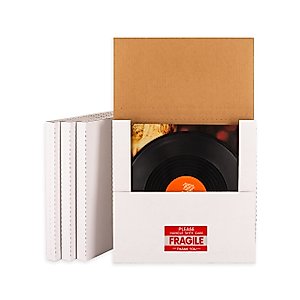 YUSHYIJIE LP Mailers 12.8"L x 12.8"W x 1"H Vinyl Record Mailing Box, White Album Shipping Boxes with Fragile Stickers, Corrugated Cardboard Box, 15 Pack