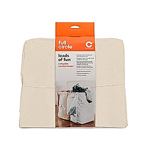 Full Circle Loads of Fun Collapsible Hamper – Laundry Basket for Dirty Clothes & Towels– Tall Standing Organic Cotton Laundry Bag with Long Handles - Ideal for Bathroom, Bedroom or Kids’ Room, Natural