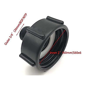 PATIFUN 275 330 G IBC Drain Adapter 2 3/8" (60mm) S60X6 But Coarse Thread X 3/4" BSP/NPT Garden Hose Male G Hose Tote Adapter Drain Plug Connector