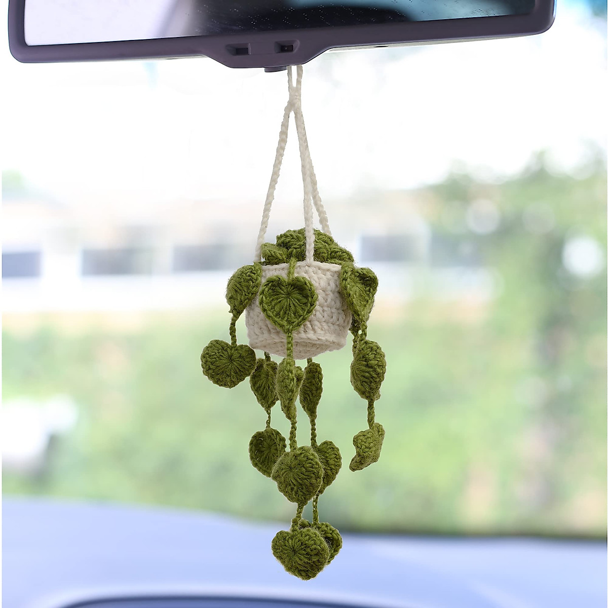 GLACIART ONE Plant Car Interior Hanging Ornament| Funny & Fuzzy Wool Crochet Plant Rear View Mirror Accessories| Great as Decoration, Party Favors & Gifts