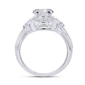 SAVEARTH DIAMONDS 1 3/4 Carat Round Cut Lab Created Moissanite Diamond Halo Engagement Wedding Band Ring In 14K White Gold Over Sterling Silver Jewelry For Women (1.75 Cttw) Size- 4.5
