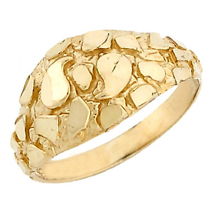 10k Solid Yellow Gold Nugget Diamond Cut Dome Ring Jewelry
