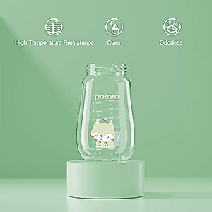 POTATO Glass Baby Bottles, Anti-Colic Breastfeeding Bottles with Fast Flow Nipple, Suitable for Babies 6-12 Months, 2 Replaceable Nipples, 8 oz, Green