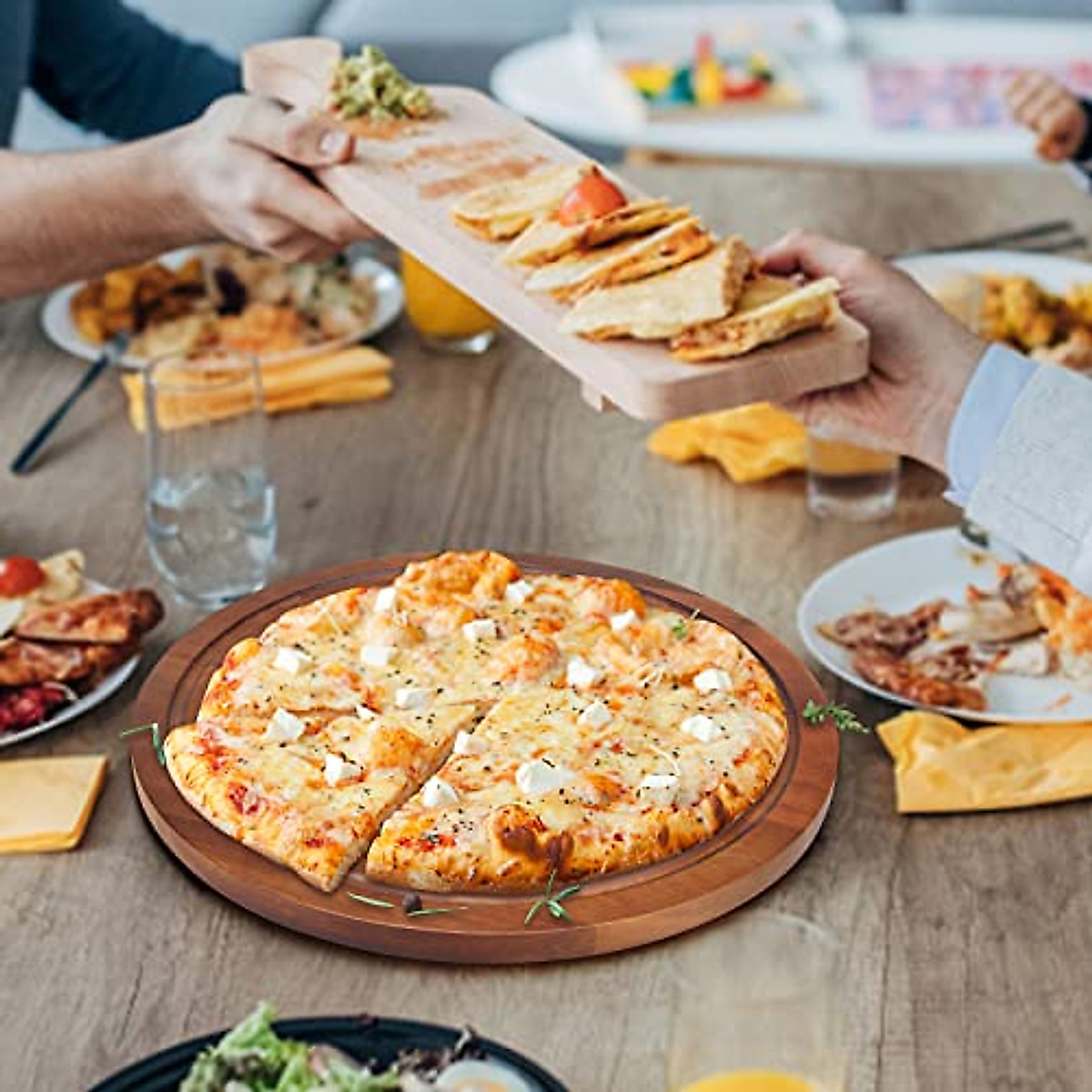 Acacia Round Wood Cutting Board for Kitchen Meat Best Wooden Charcuterie Platter Boards Circular Cheese Serving Board Wood Chopping Board Butcher Blocks Circle Pizza Cutting Carving Boards