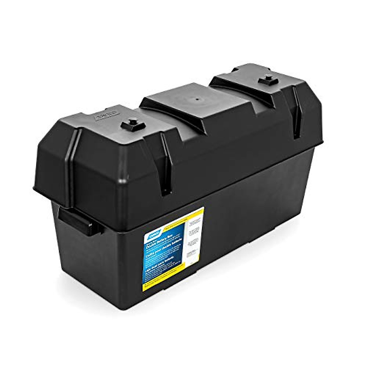 Camco Double Battery Box | Safely Stores RV, Automotive, and Marine Batteries | Features a Heavy-Duty Corrosion-Resilient Polymer Construction and Measures Inside 21-1/2" x 7-3/8" x 11-3/16" (55375)