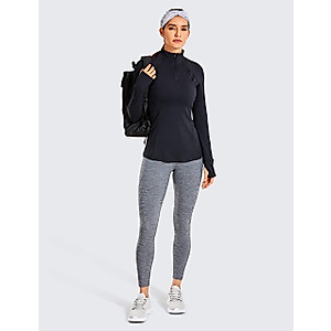 CRZ YOGA Women's Long Sleeve Quarter Zip Pullover Slim Fit Athletic Yoga Tops Workout Running Shirts with Thumbholes Black Small