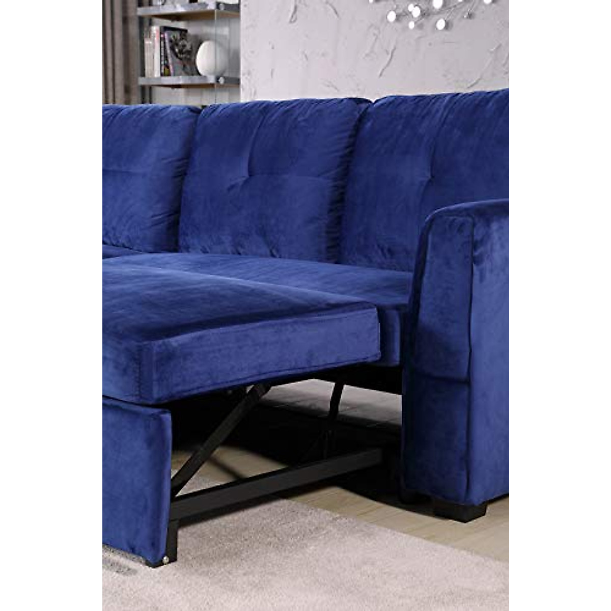 Velvet Storage Reversible Sectional Sofa bed Sleeper Velvet Chaise Storage Reversible Sofa Bed Sleeper Sectional, 91", Blue