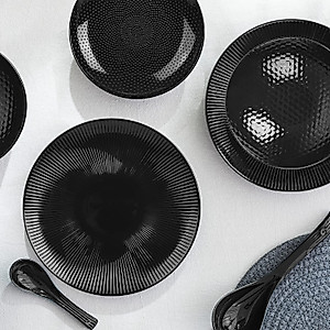 afcevnlb Black Dinnerware Sets 12 pcs Melamine Plates and Bowls Sets Round Dinner Set with Plates, Dishes, Bowls and Serving Platters, Kitchen Dinnerware Sets for 4