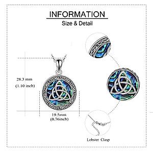YFN Celtic Trinity Knot Necklace Sterling Silver Abalone Shell Triangle Triquetra Pendant Necklace Good Luck Irish Jewelry for Women Men