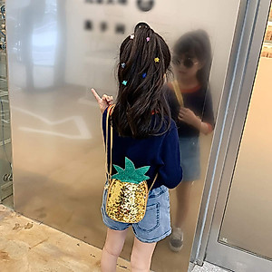 QTKJ Cute Pineapple Crossbody Bag Reversible Mermaid Sequins Purse Handbag with Adjustable Leather Shoulder Strap Bag for Kids
