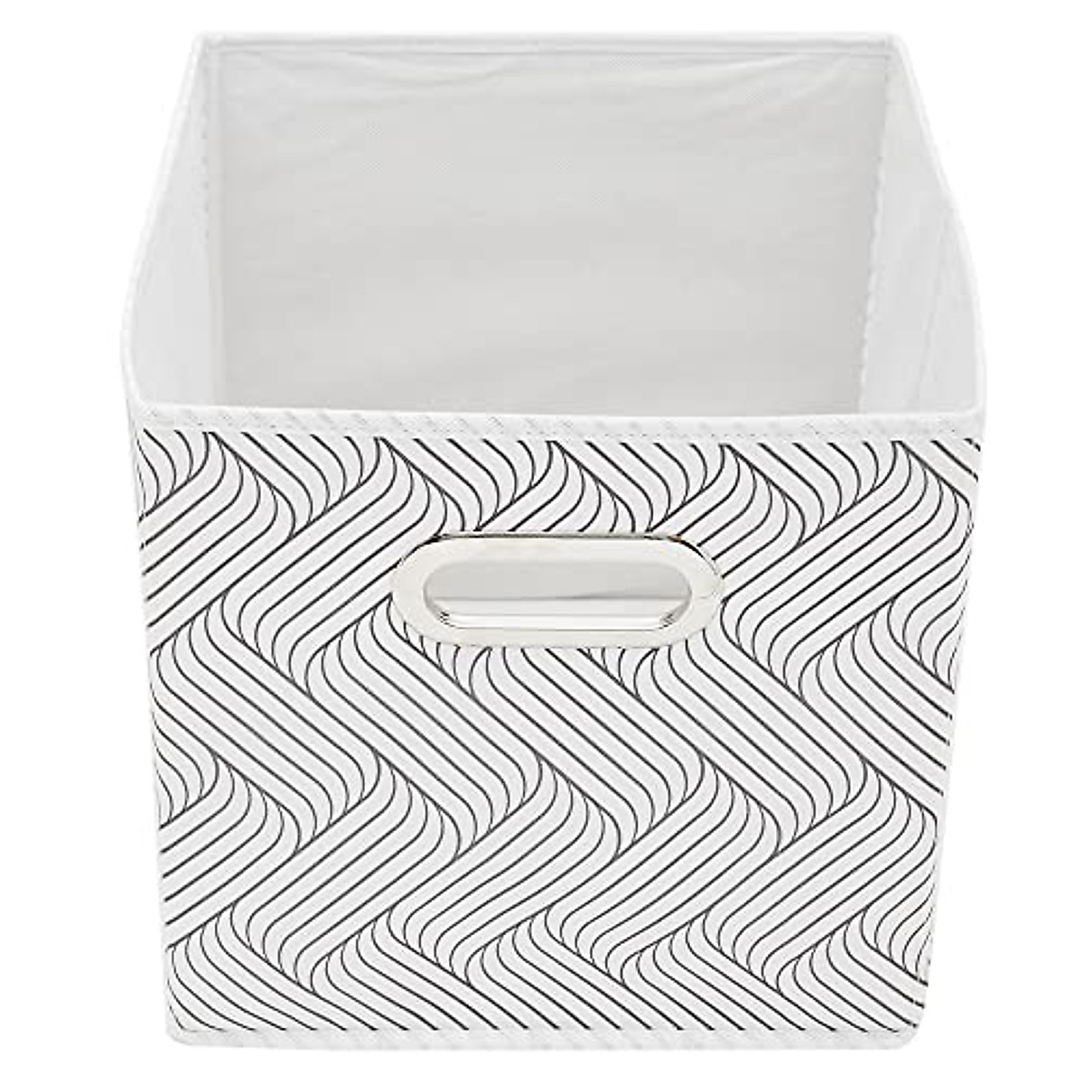 Home Basics Surge Non-Woven Storage Bin with Handle, White | Graphic Line Pattern on Outside | Great for Personal or Office Spaces