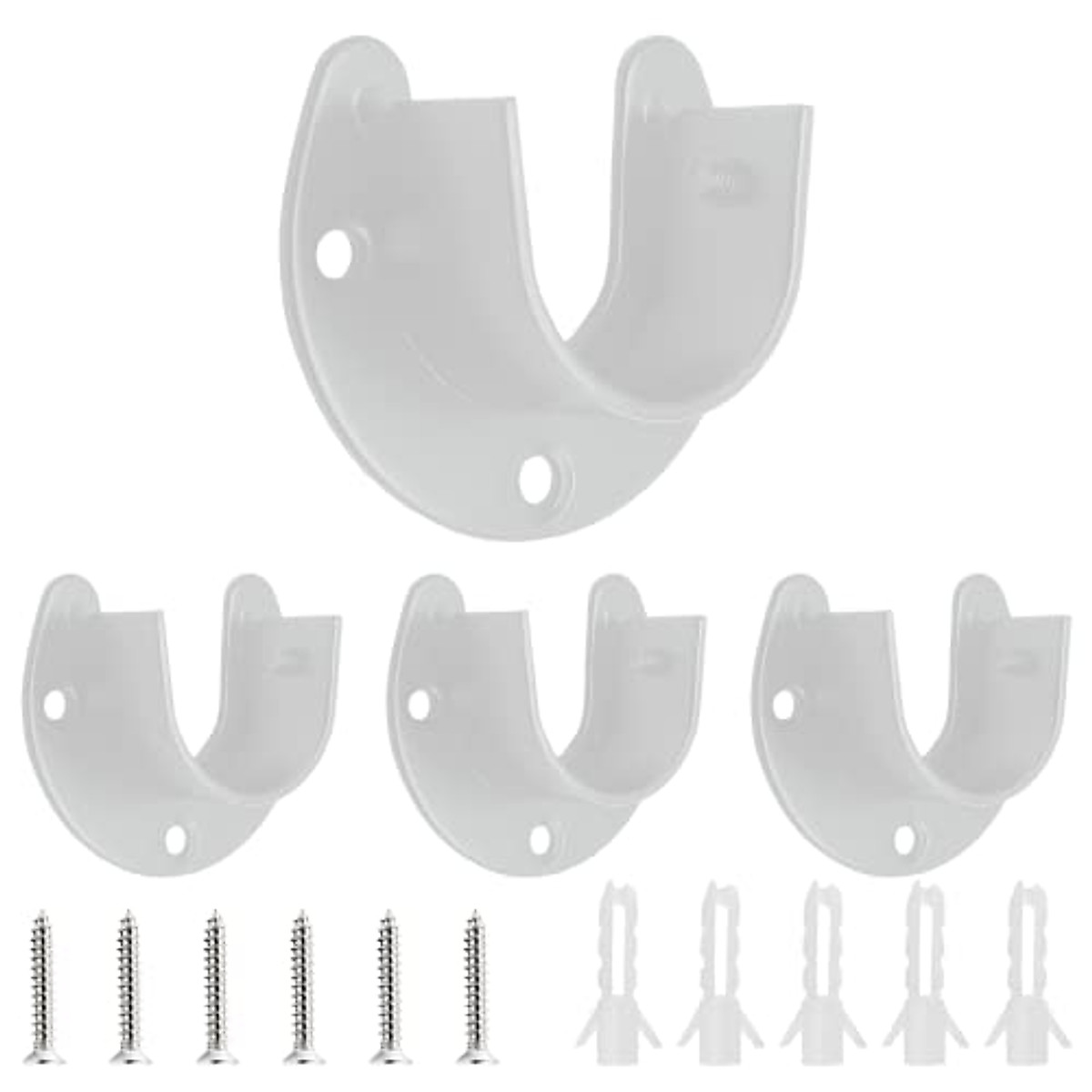 LifCratms 4Pcs Stainless Steel Closet Rod Bracket, 1-1/4" U-Shaped Curtain Flange Rod Holder, Wardrobe Pole End Supports Opening Flange Sockets with Screws (White)