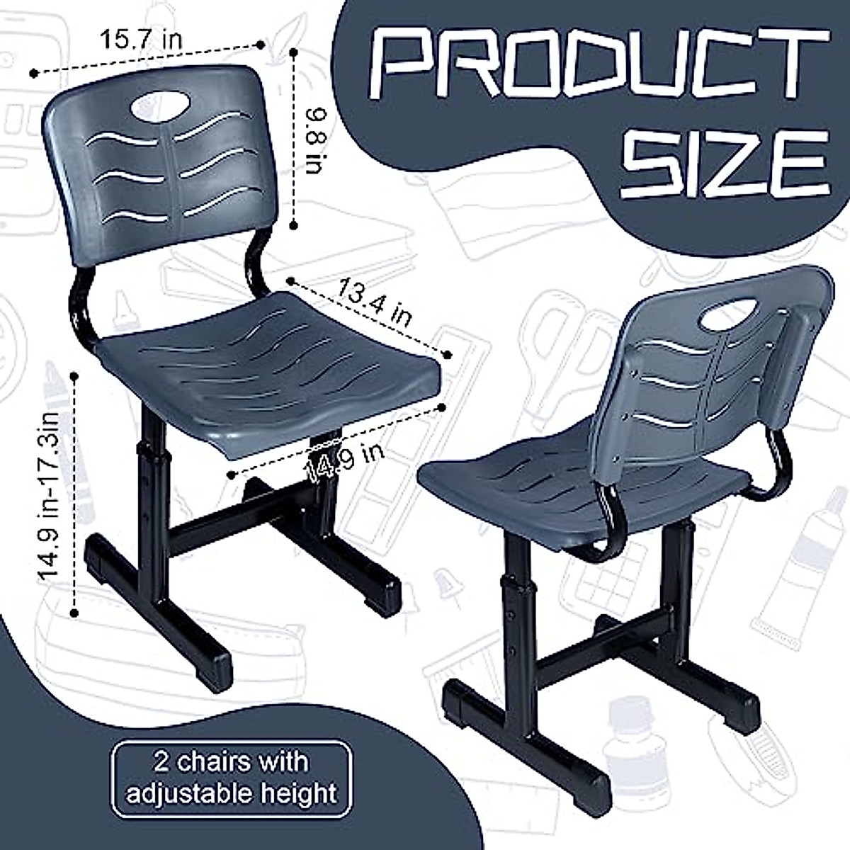 Kigley Student Chair Height Adjustable Chair with Pedestal Frame for School Classroom Office Computer Table Study(Gray, 2 Pcs)