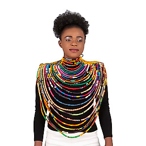 BAZINRICHE Women's Handmade Necklaces Ankara Kente Necklace Long Multi Strand African Wax Collar