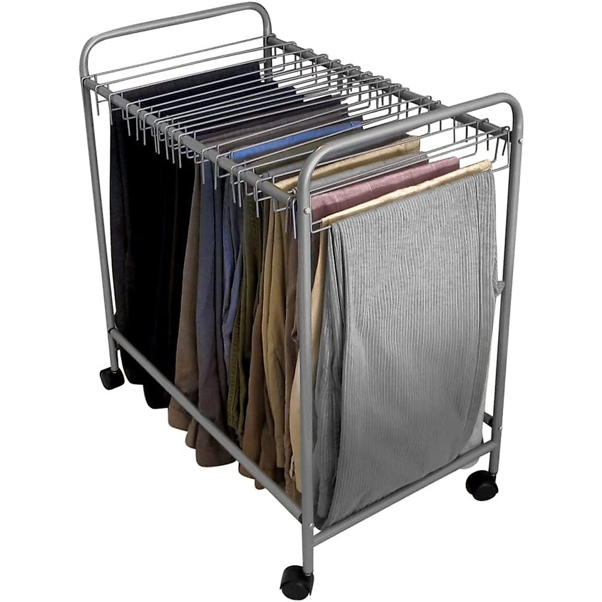 Evelots Pants Rack with 20 Pants Hangers Rolling Trolley-Skirt Hangers, Jean Organizer for Closet