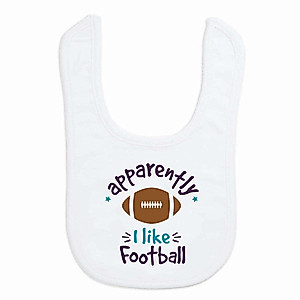 ChalkTalkSPORTS Football Baby & Infant Bib | Apparently, I like Football | Soft Microfiber Bib