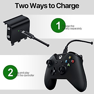 TNP Controller Battery Pack for Xbox One Controller Rechargeable Battery Cover (2 Pack) Xbox One X/S Xbox 1 Play and Charge Kit for Xbox One Wireless Controller Black with Charger Cable