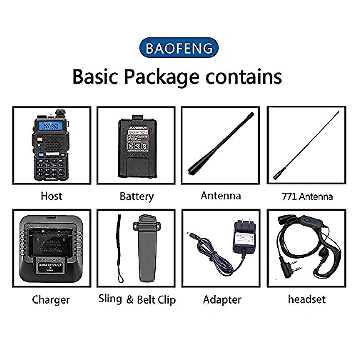 2 Pack Baofeng UV-5R Two Way Radio Ham Radio Handheld Rechargeable Long Range Portable Baofeng Walkie Talkie with 2 Pack 771 Antenna (Black)