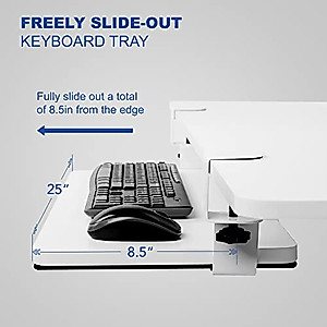 FlexiSpot Keyboard Tray Under Desk with C Clamp Mount 25 (30 Including Clamps) x 12in Adjustable Mouse Computer Keyboard Platform(White)