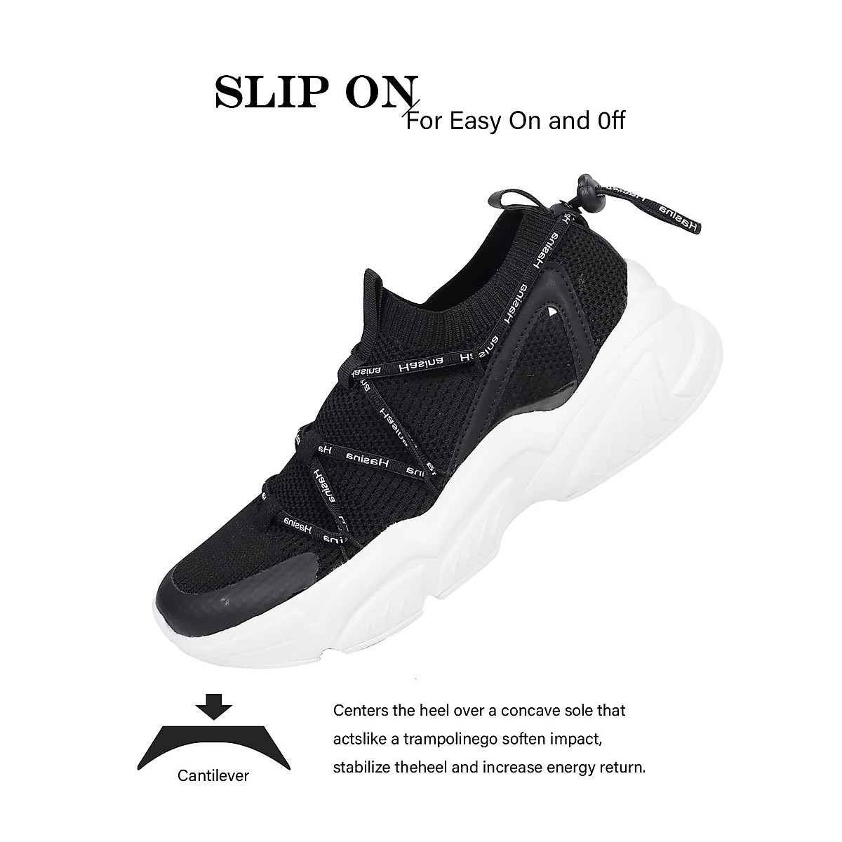 Hasina Women's Running Shoes Slip On Tennis Walking Sneakers Lightweight Breathable Mesh Upper Workout Casual Sports Shoes （White/Black,8.5）