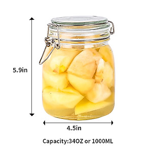 ZALSSKE 34oz Glass Food Storage Jars with Airtight Clamp Lids,Set of 4 Airtight Glass Canister Square- Clear Storage Container for Kitchen Container Storing Sugar, Flour, Cereal,Coffee,Spice…