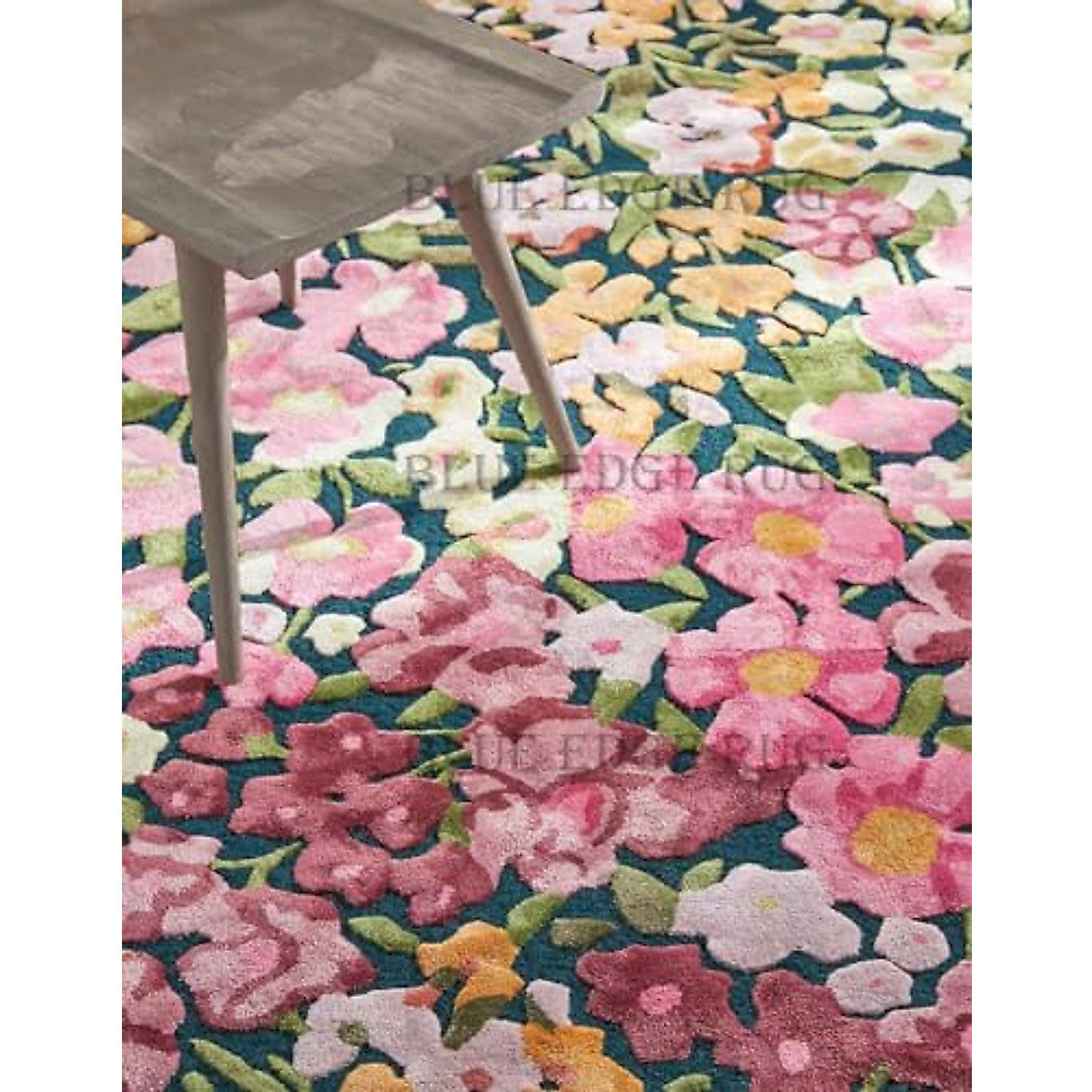 BLUEEDGERUG Handmade Flower Multicoloured Irregular Area Rug 100% Imported Blended Wool Floral Area Rug (2.6x6.0 feet)
