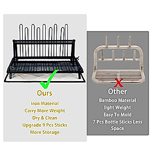 ERTIUANIO Baby Bottle Drying Rack, Space Saving Bottle Drying Rack with Drying Mat, 9 Posts Foldable High Capacity Bottle Rack Dryer for Baby Bottle Kitchen Accessories, Cups, Pacifiers(Iron)