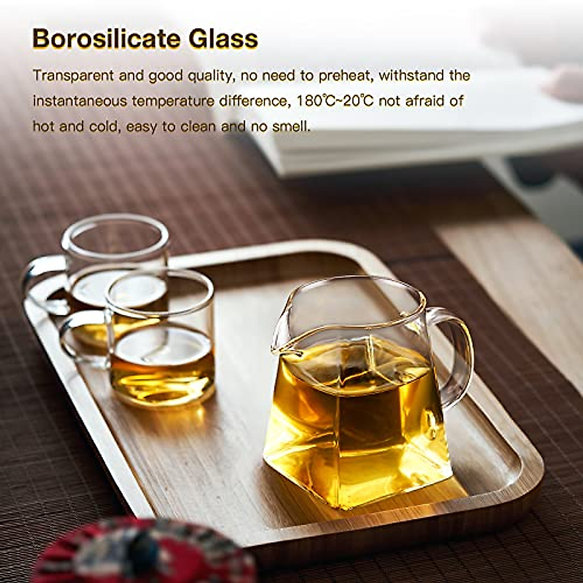 12 oz Pitcher Glass Tea Pitcher Small Glass Pitcher High Temperature Resistant Clear Glass Tea Cup Chinese Kungfu Teaset 350ml Fair Cups with Handle Cha Hai Gong Dao Bei Gongfu Teaware Drinkware