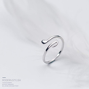 Izpack Minimalist Music Note Open Statement Ring S925 Sterling Silver Adjsutable Simple Wrap Cuff Expandable Finger Band Wedding Engagement Eternity Rings Jewelry Gifts for Women Daughter
